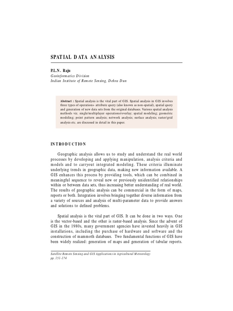 Spatial Data Analysis - Raju | PDF | Spatial Analysis | Geographic Information System