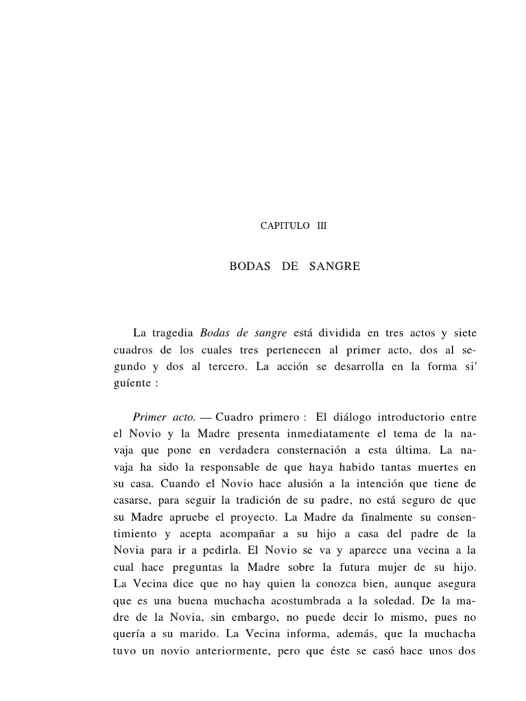 Análisis del argumento y estructura de la obra teatral 'Bodas de sangre ...