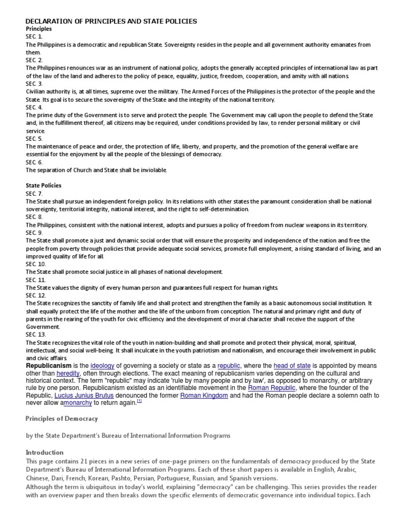 Declaration of Principles and State Policies | PDF | Democracy ...