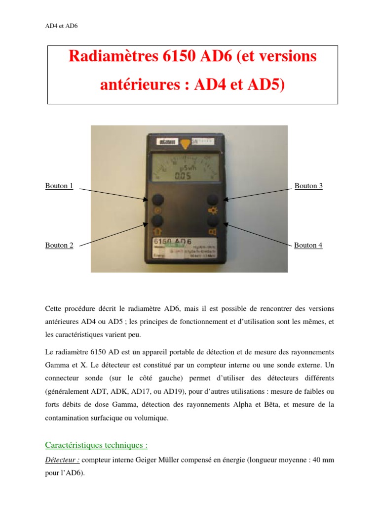 Radiamètre AD6 : Guide d'utilisation | PDF | Rayon gamma | Science