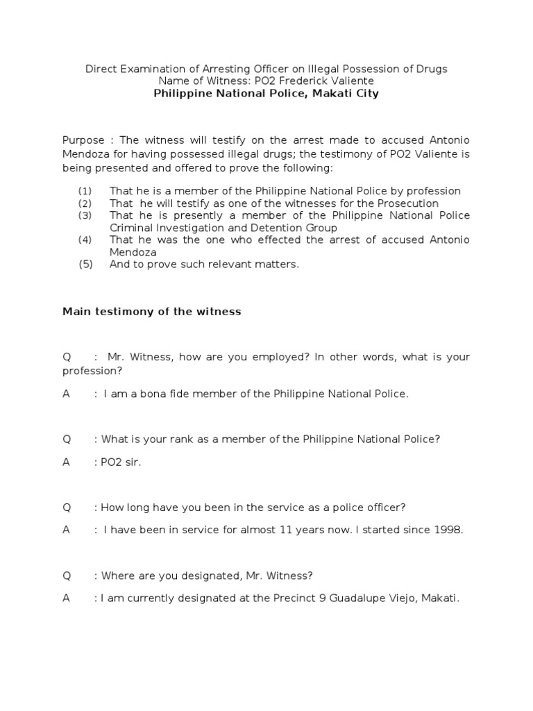 Direct+Examination+of+Arresting+Officer+on+Illegal+Possession+of+Drugs ...