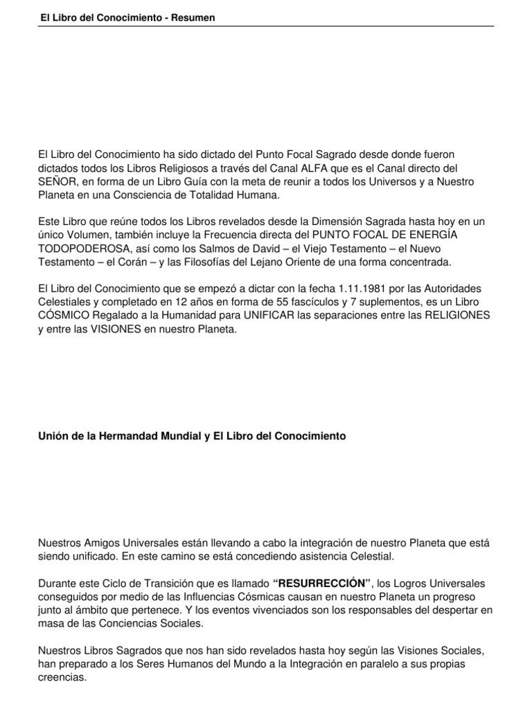 El Libro del Conocimiento: Resumen y Propósito | PDF | Homo Sapiens ...