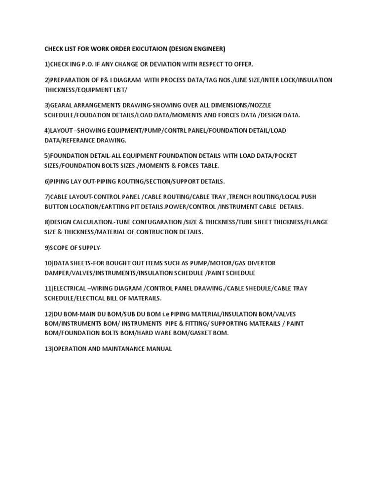 Check List For Design Engineer | PDF
