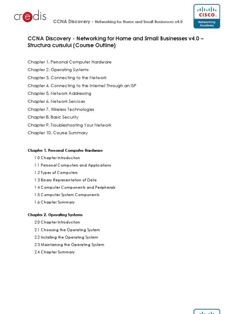 CCNA Discovery 1 - Course Outline | PDF | Cisco Certifications | Computer Network