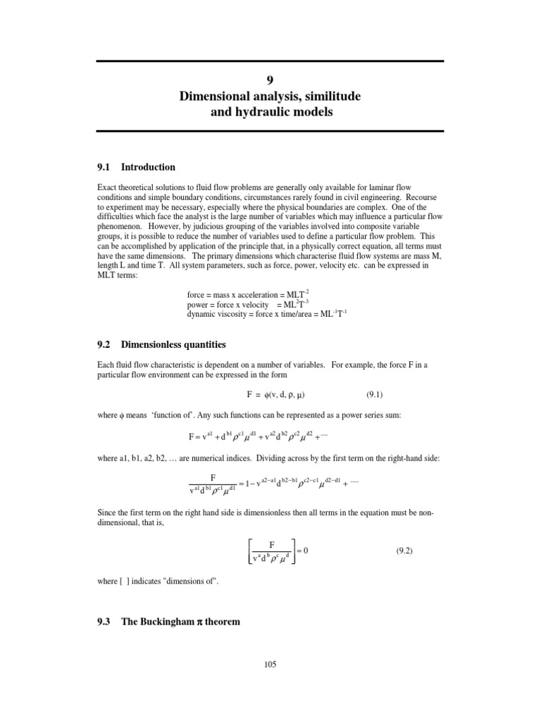 Dimensional Analysis, Similitude and Hydraulic Models | PDF | Fluid Dynamics | Classical Mechanics