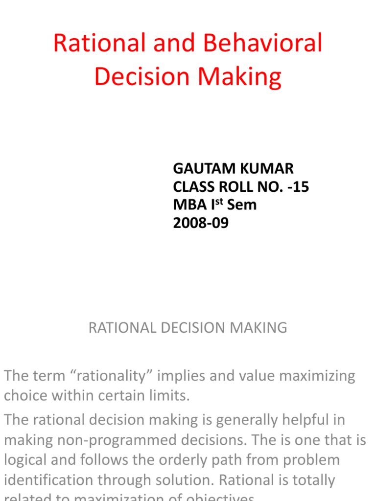 Rational and Behavioral Decision Making | PDF | Rationality | Decision ...