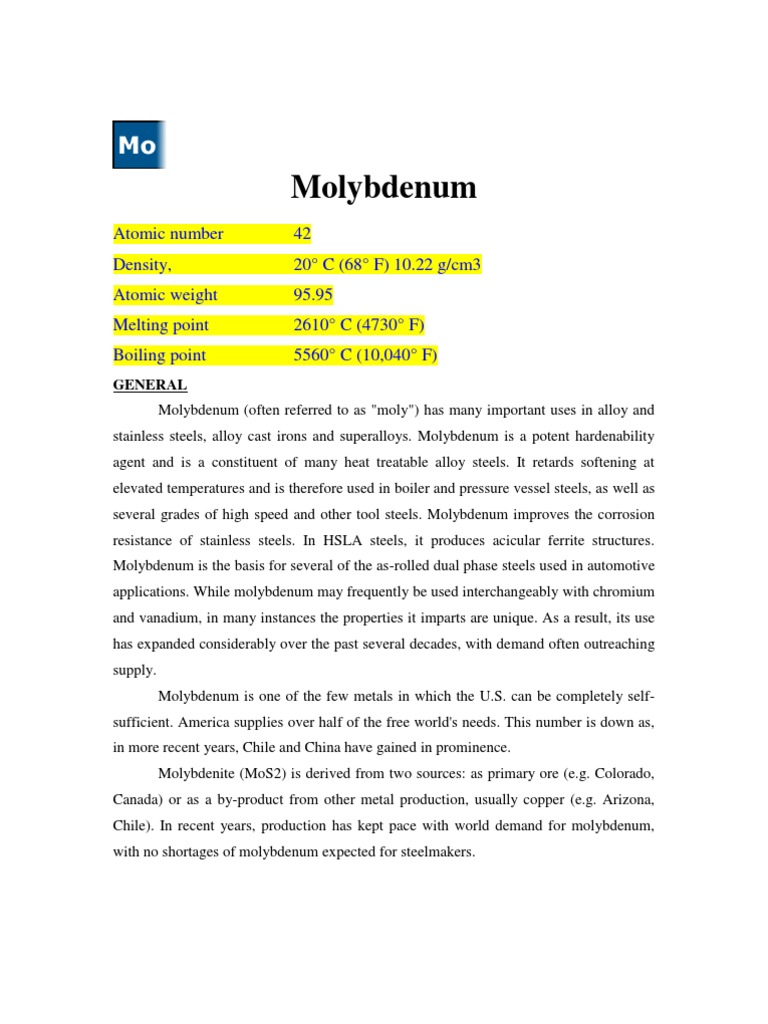 Molybdenum PDF | PDF | Molybdenum | Steel