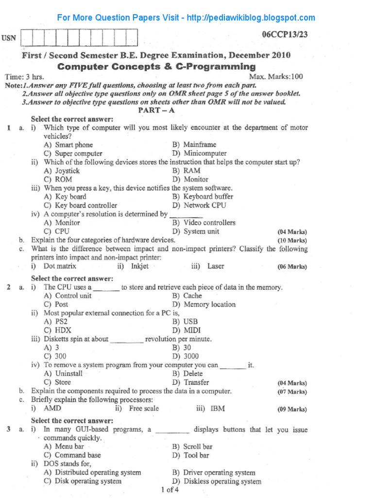 Computer Concepts C Programming Dec 2010 | PDF | Matrix (Mathematics) | Operating System