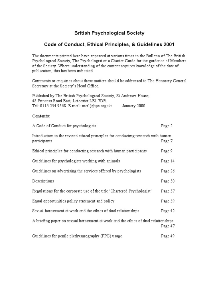 BPS Code of Ethics | PDF | Deception | Animal Welfare