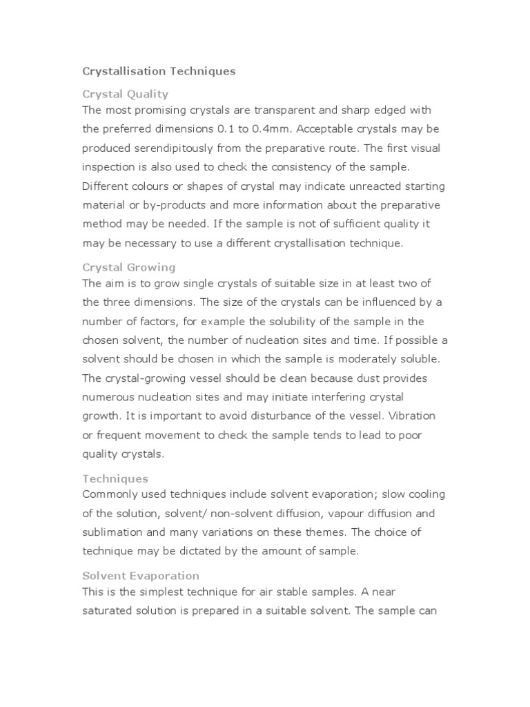 Crystallisation Techniques for X-Ray Quality Crystals | PDF | Crystallization | Solution