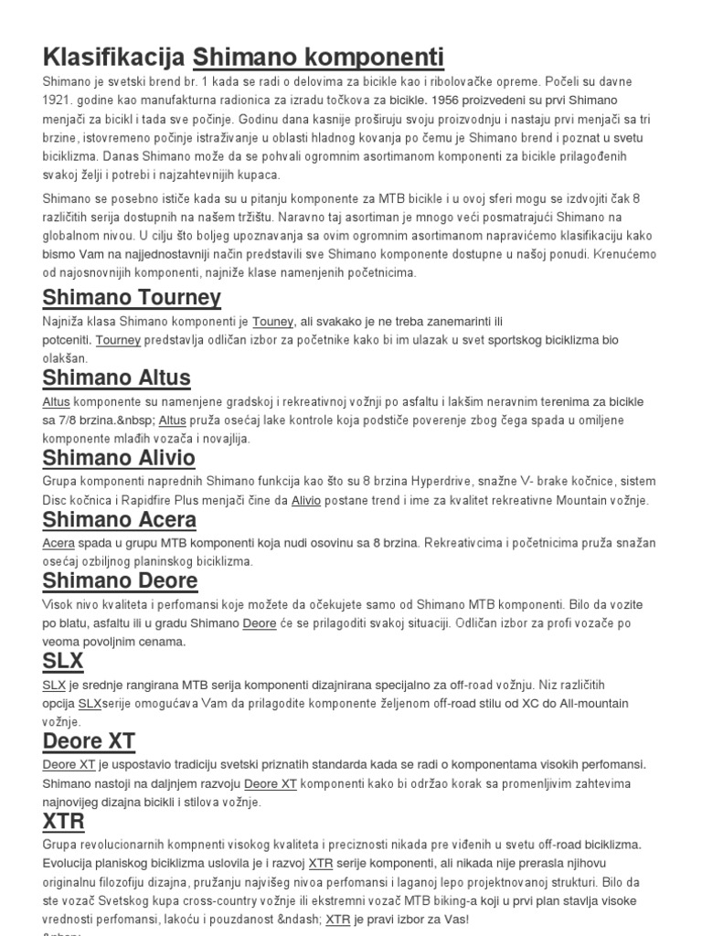 Klasifikacija Shimano | PDF