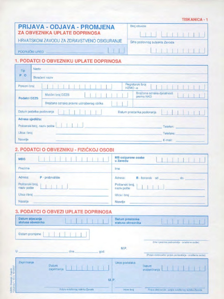 Hzzo Tiskanica 1 (Prijava Odjava Poslodavca) | PDF