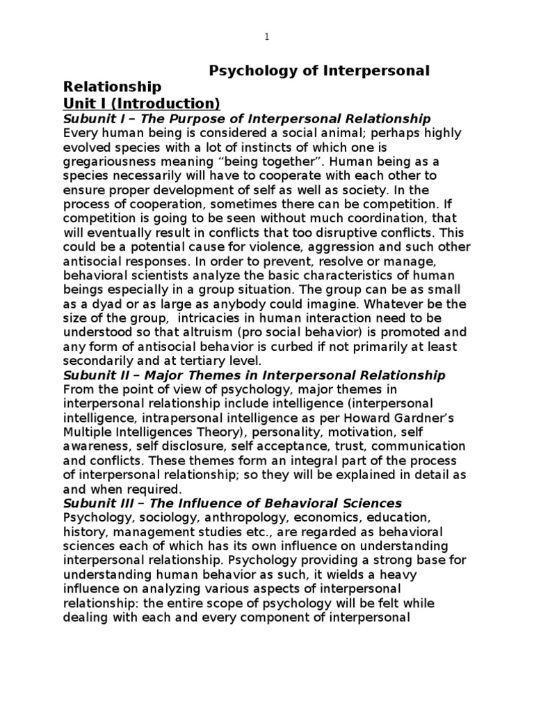 Interpersonal Relationship - Unit I | PDF | Interpersonal Relationships ...