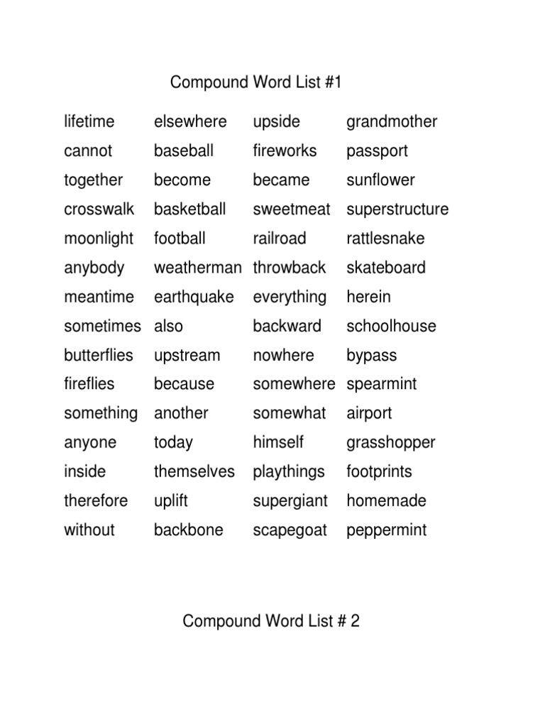 Compound Words List