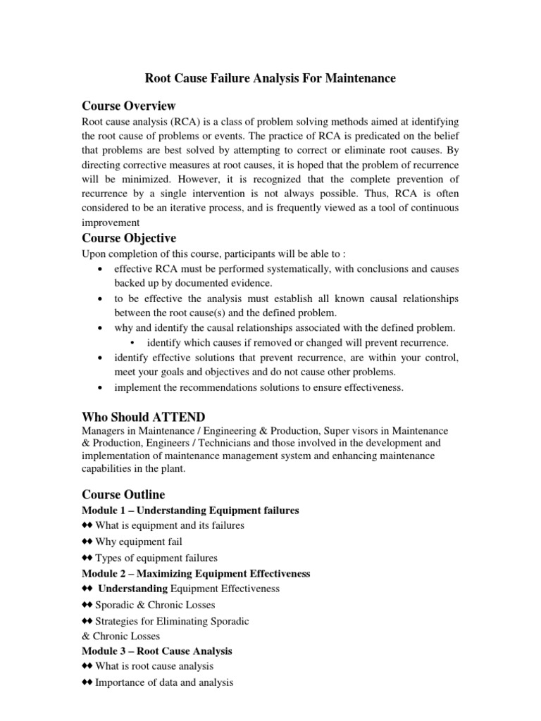 Root Cause Failure Analysis For Maintenance | PDF | Causality | Systems ...