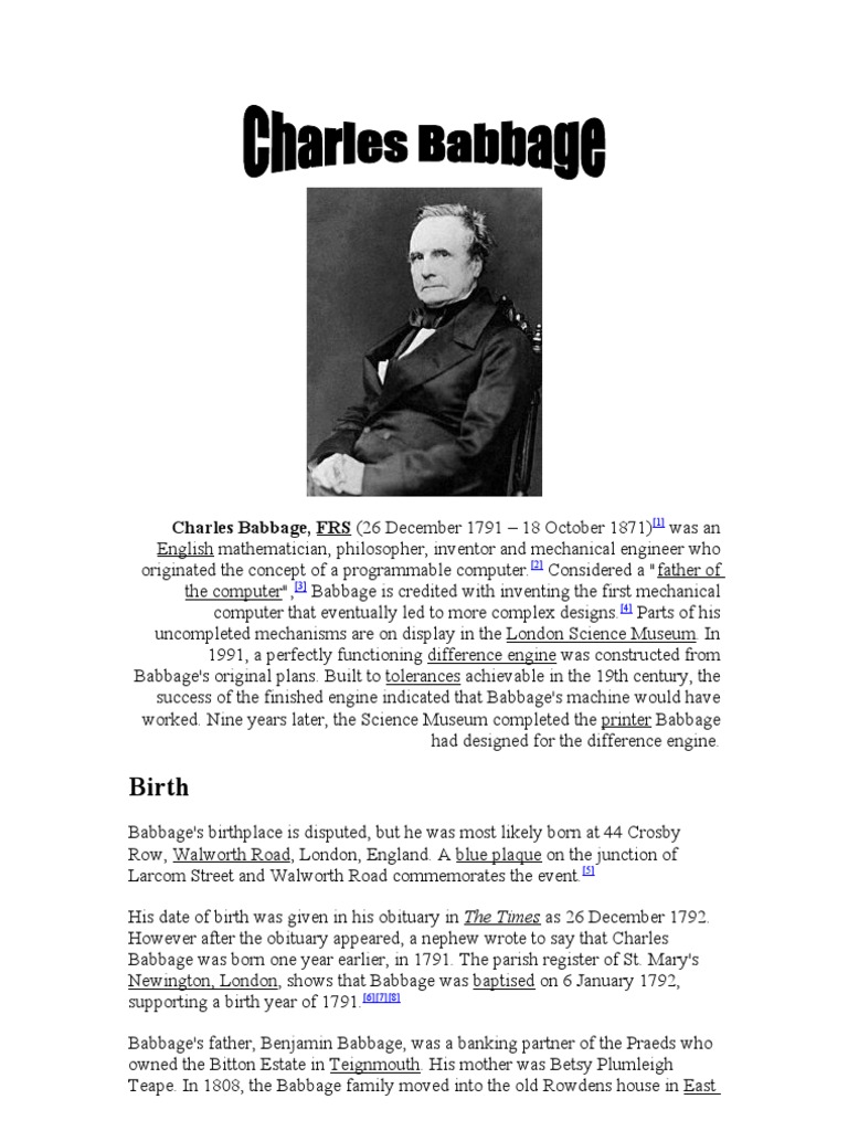 Charles Babbage | PDF | Teaching Mathematics | Science And Technology