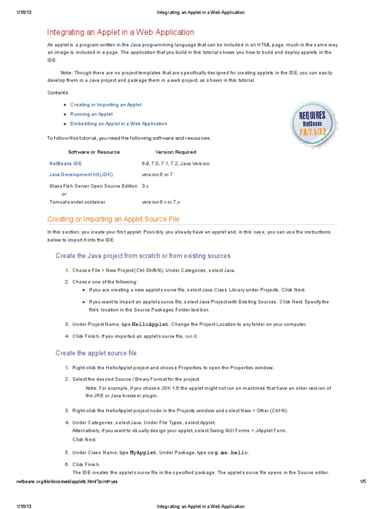 Integrating An Applet in A Web Application | PDF | Java (Programming Language) | Net Beans