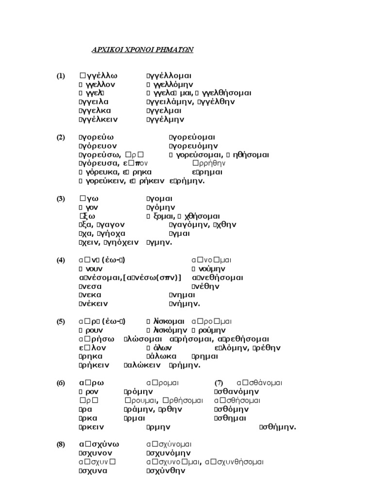 Αρχικοι χρονοι ρηματων της αρχαιας ελληνικης γλωσσας | PDF