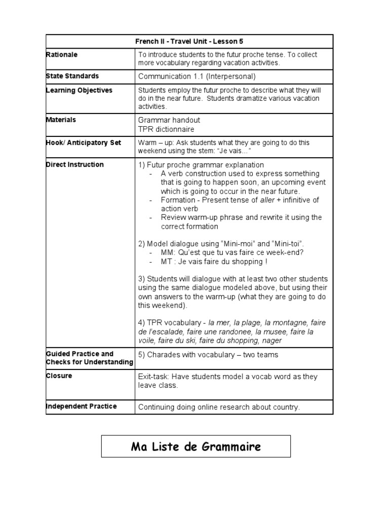 French Futur Proche & Travel Vocabulary | PDF