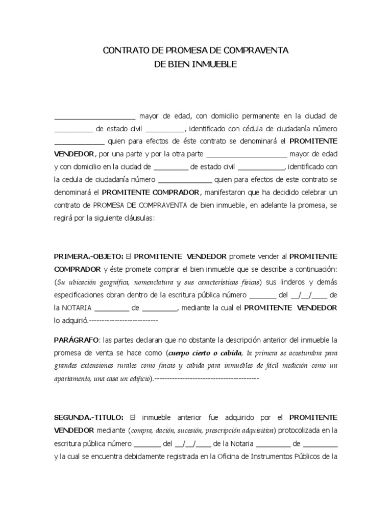 Formato Promesa Compraventa Derecho Empresarial Virtud