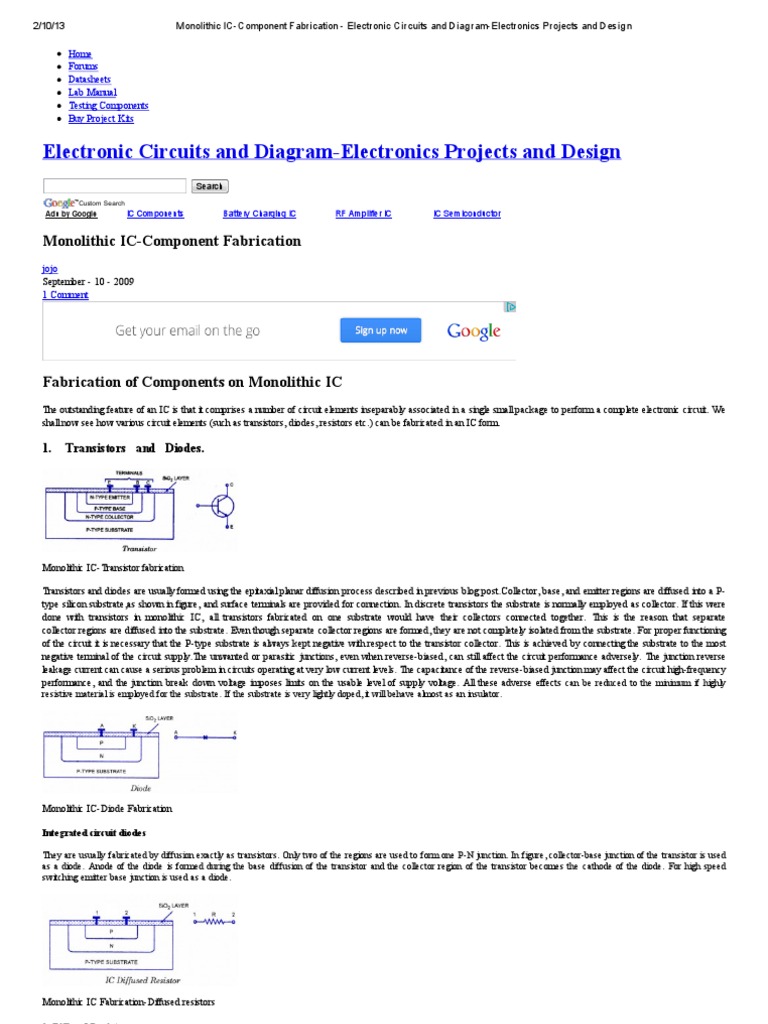 Monolithic IC-Component Fabrication | PDF | P–N Junction | Transistor