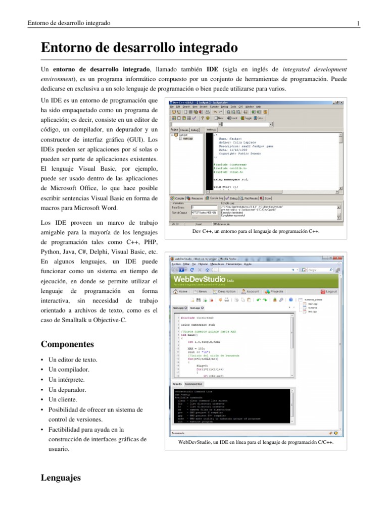IDEs: Herramientas y Lenguajes Compatibles | PDF | Entorno de ...