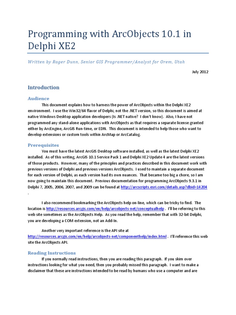 Arcobjects 10 1 In Delphi Xe2 Pdf Component Object Model Arc Gis