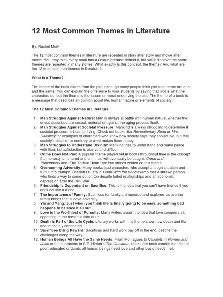12 Most Common Themes in Literature | PDF | Characters In Romeo And ...