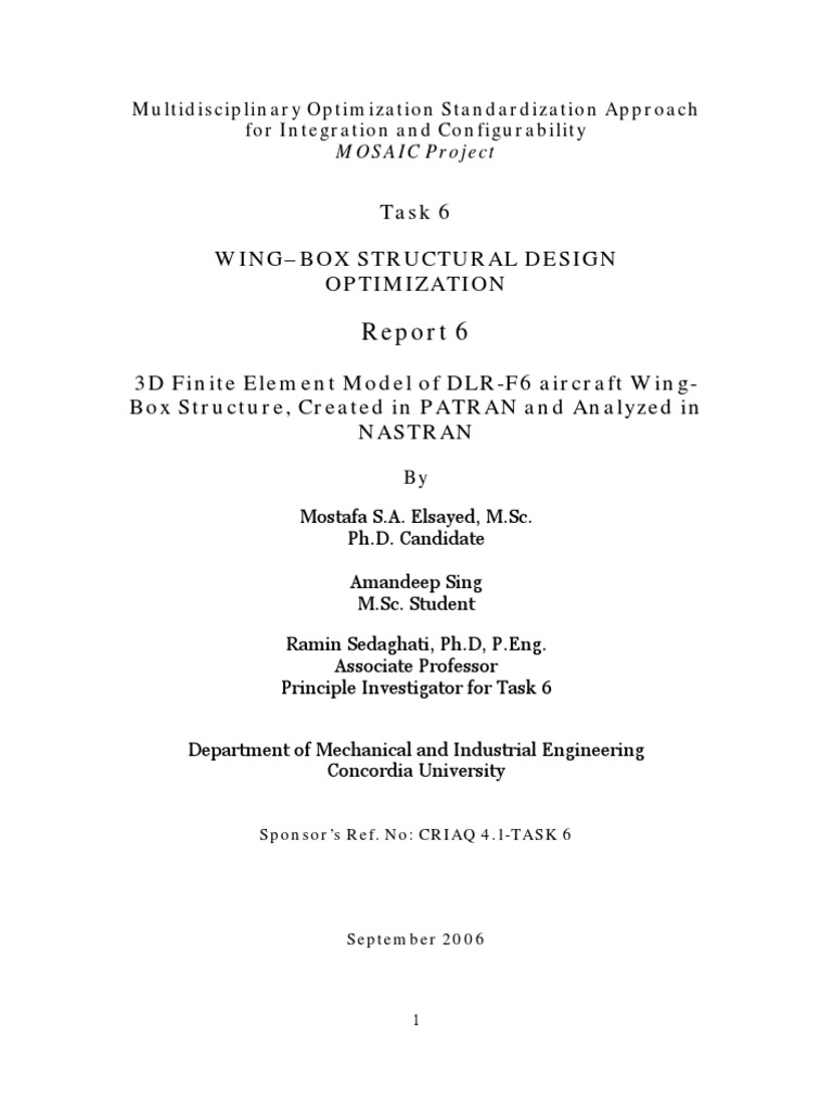 Report 3D Finite Element Model of DLR-F6 Aircraft Wing | PDF | Bending ...