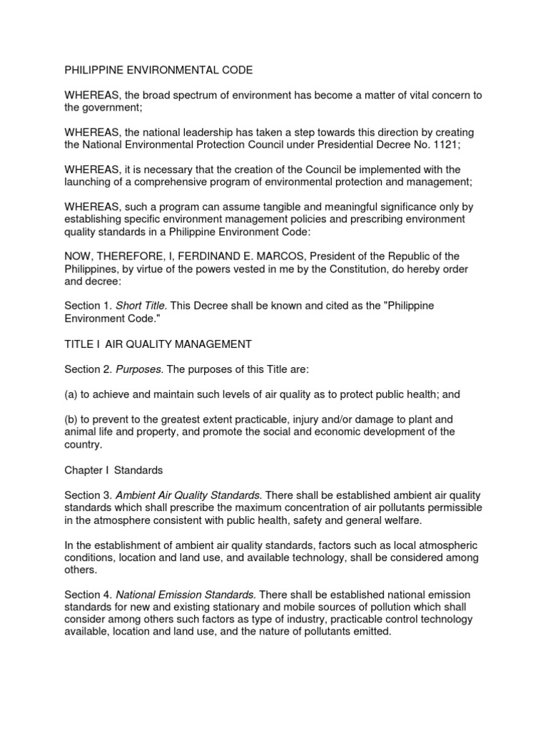 Philippine Environmental Code Overview | PDF | Air Pollution ...