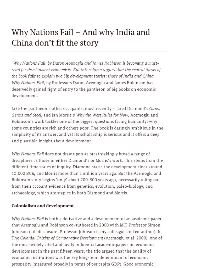 Why Nations Fail - and Why India and China Don't Fit The Story | PDF ...
