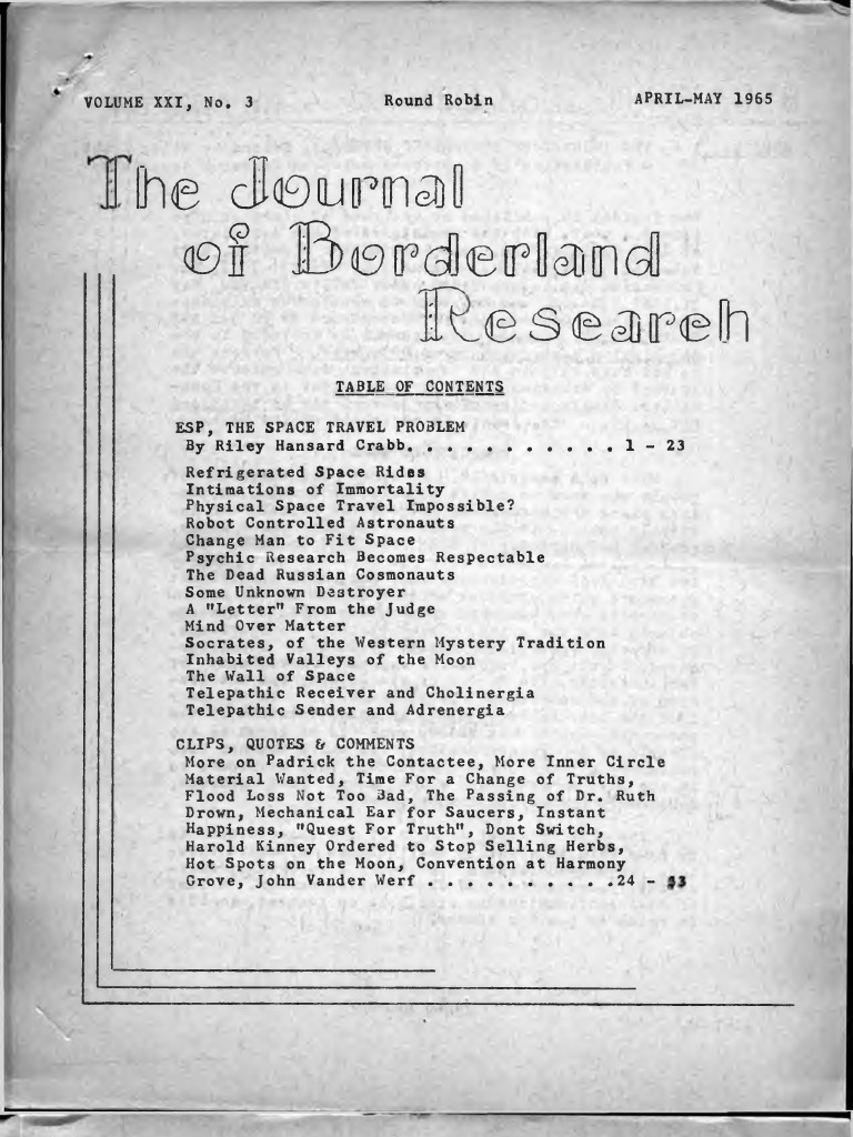 The Journal of Borderland Research 1965-04 & 05 | PDF | Astronauts ...