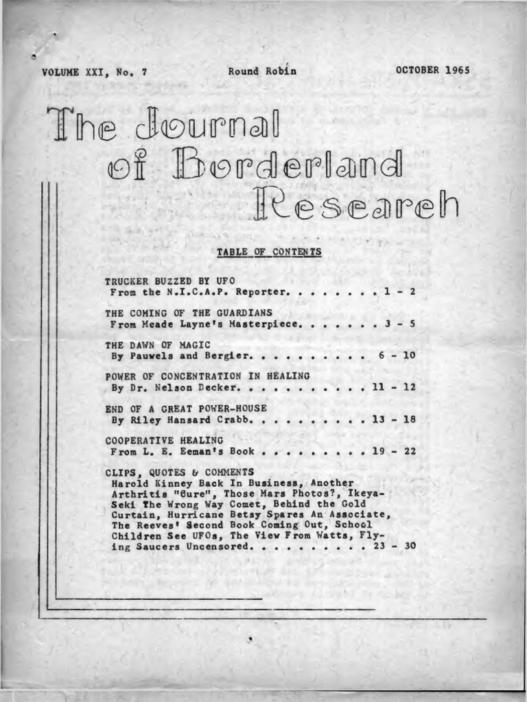 The Journal of Borderland Research 1965-10 | PDF | René Descartes ...