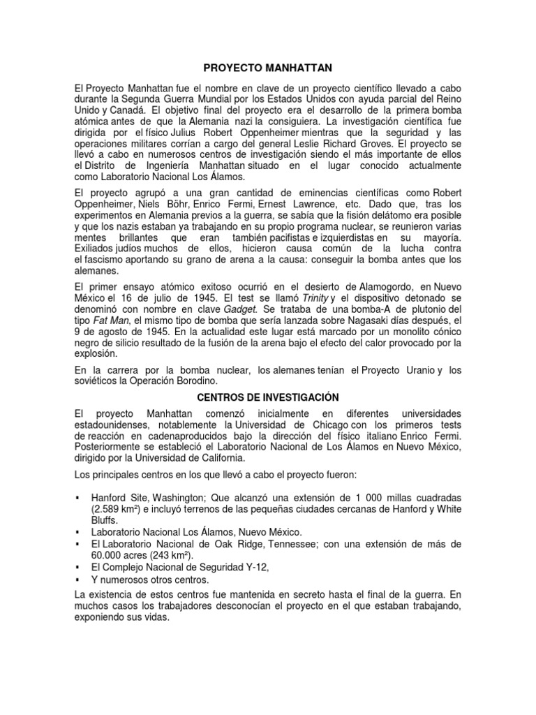 Proyecto Manhattan | PDF | Proyecto Manhattan | Física nuclear