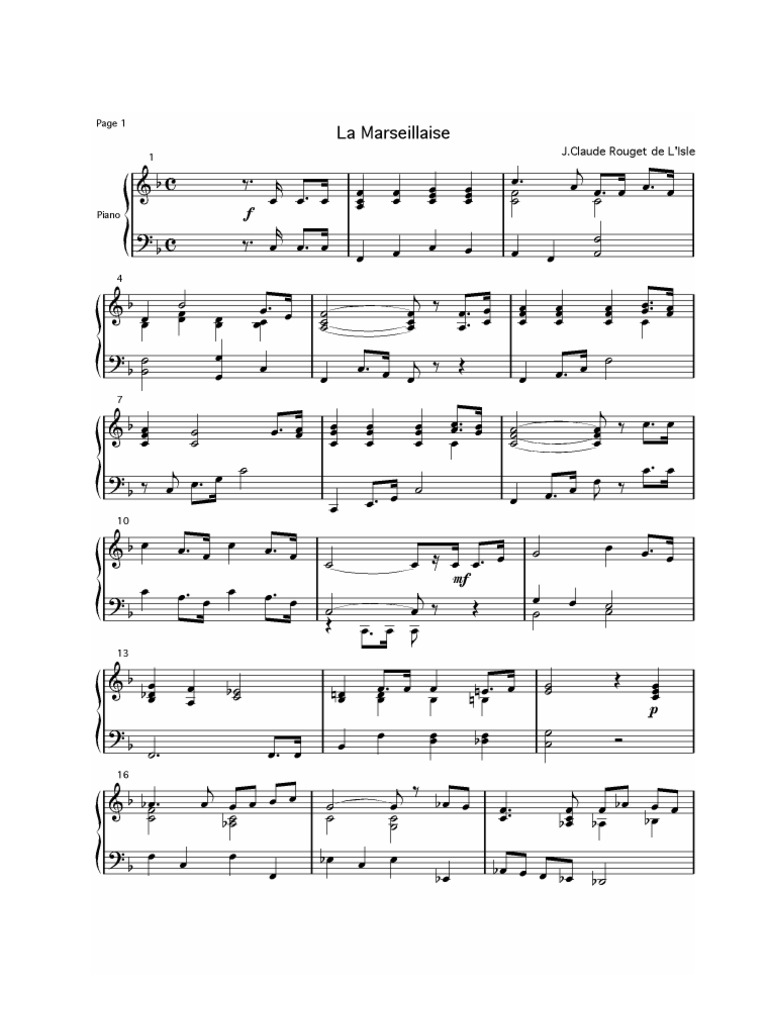 Himno de Francia - La Marsellesa - Piano | PDF | Canciones de la ...