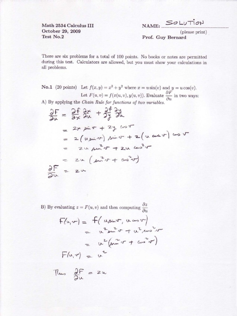 Calculus 3 Practice Test 2 | PDF | Teaching Mathematics | Mathematical ...