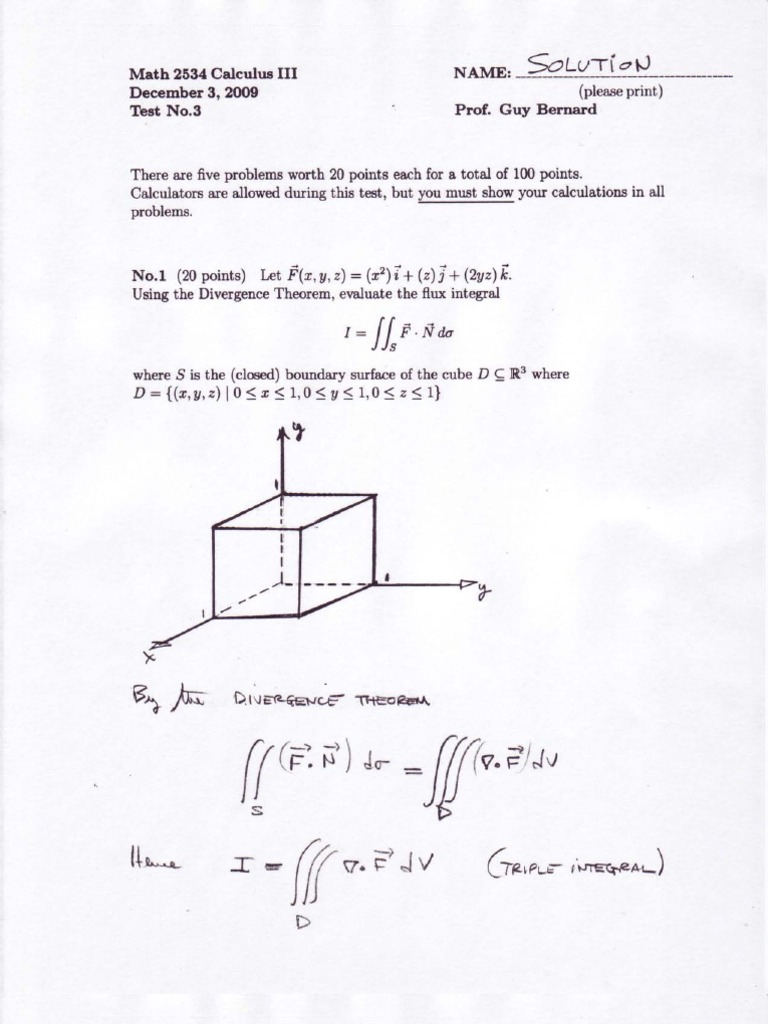 Calculus III Test: Divergence & Integrals | PDF | Calculus | Teaching ...