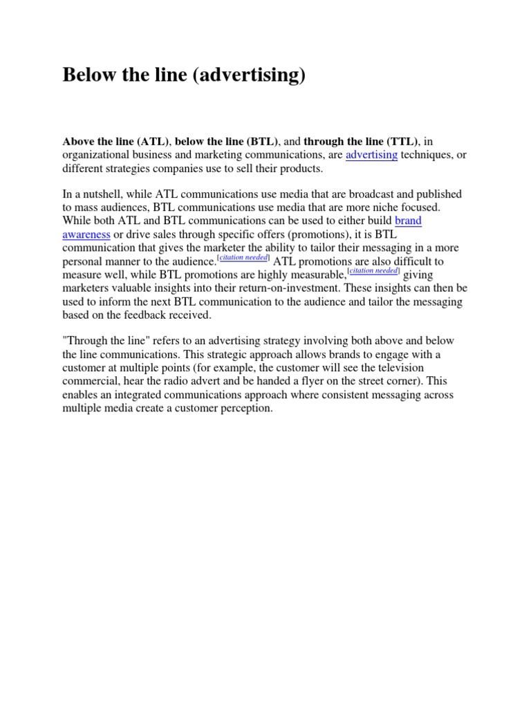 Below the Line | Promotion (Marketing) | Advertising