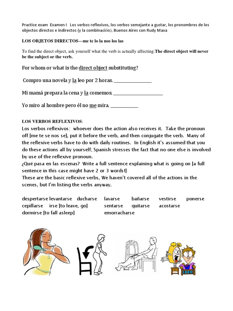 Practice Exam Examen I Los Verbos Reflexivos | PDF | Style (Fiction ...