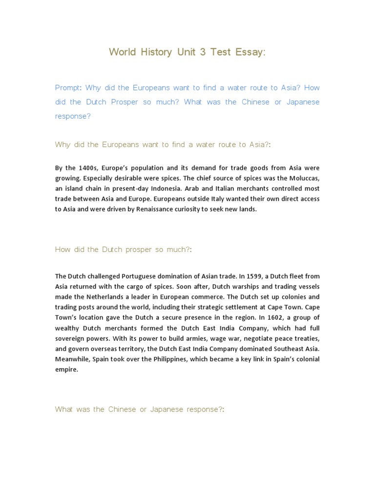 World History Unit 3 Test Essay | PDF