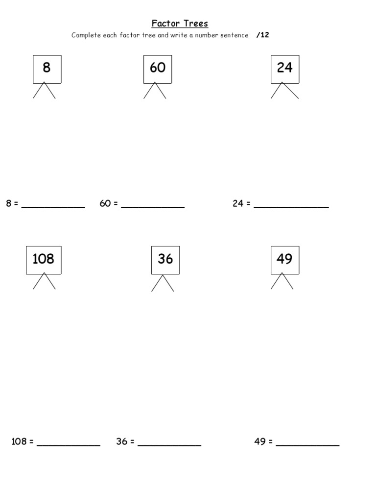 Factor Trees Practice PDF