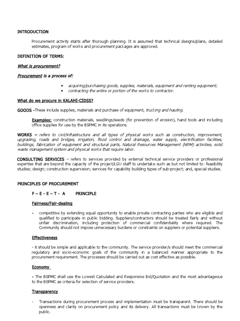 Procurement Handouts | PDF | Procurement | Specification (Technical Standard)
