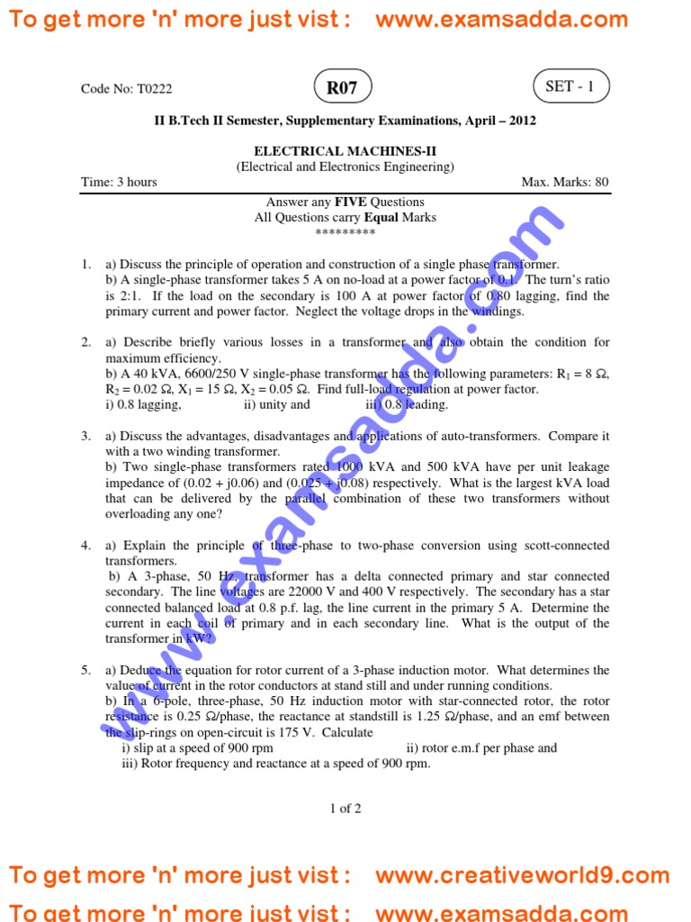 Analysis of Exam Questions on Electrical Machines Part II | PDF ...
