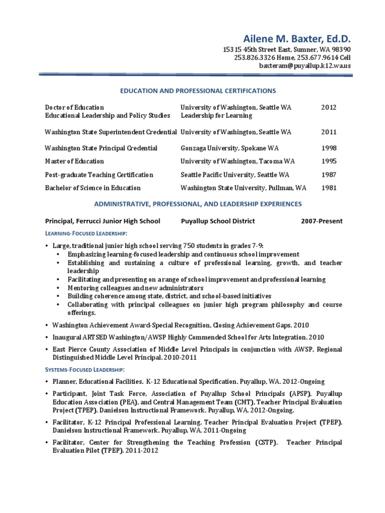 Dr. Aileen Baxter Resume | PDF | Washington (State) | Leadership