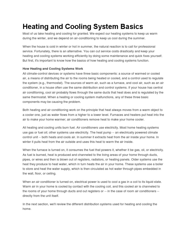 Heating and Cooling System Basics | Download Free PDF | Furnace | Air ...