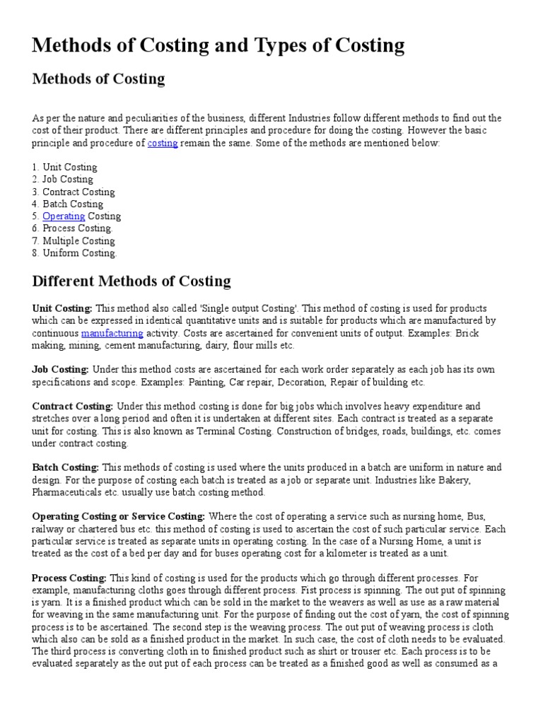 Methods of Costing and Types of Costing | PDF | Debits And Credits ...