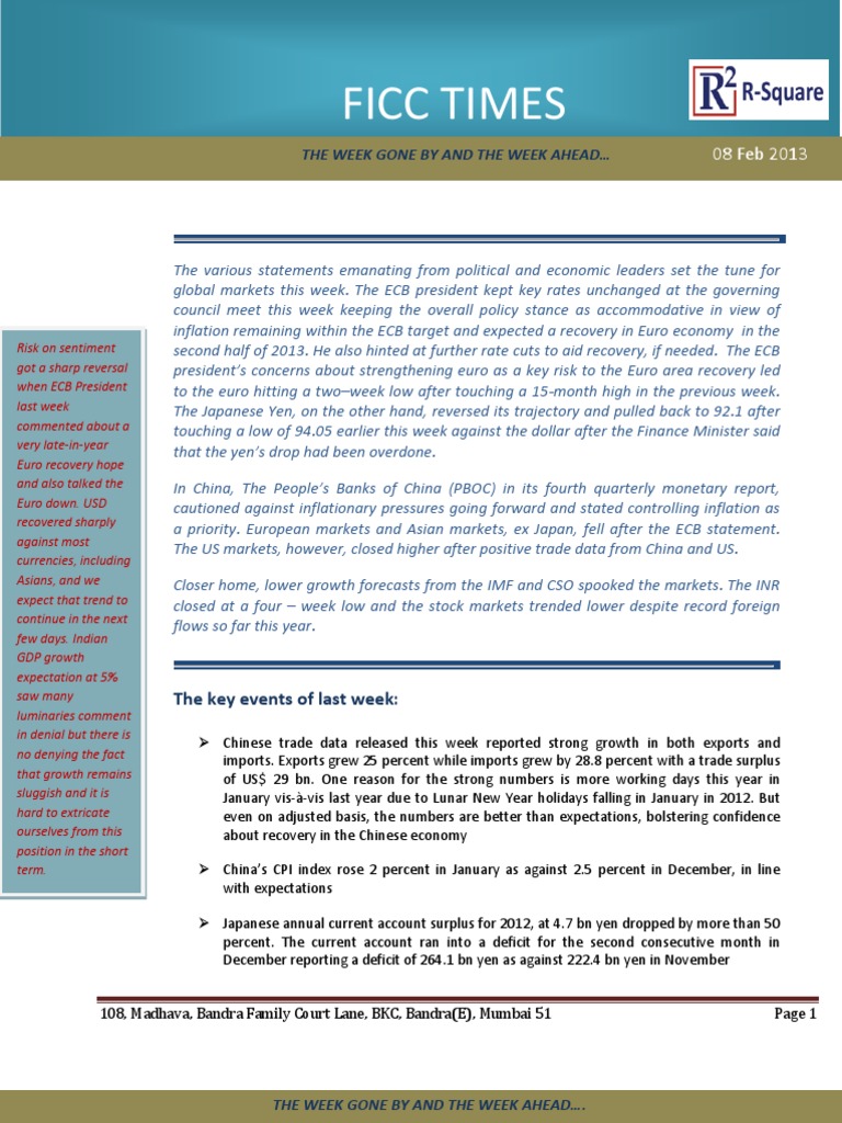 Ficc Times // /: The Week Gone by and The Week Ahead | PDF | European Central Bank | Euro