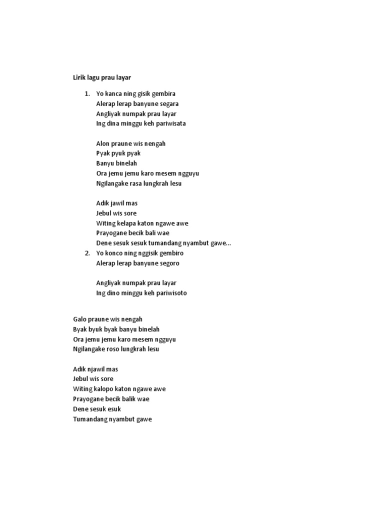 Lirik Lagu Prau Layar | PDF