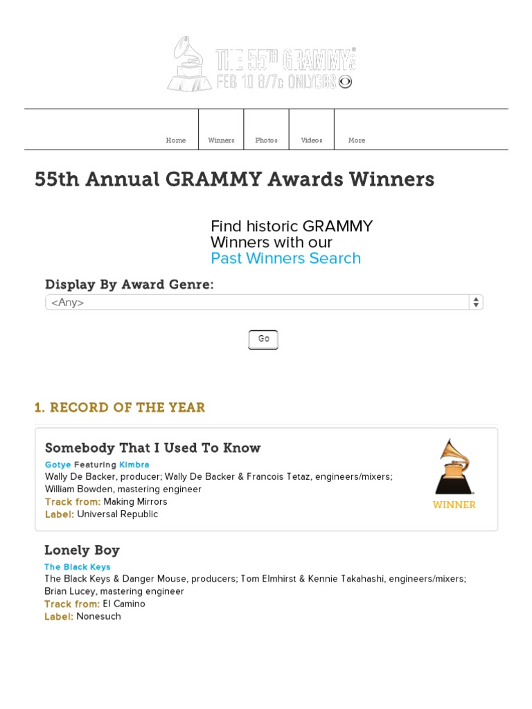 55th Grammy Awards Winners List | PDF | Orchestras | Symphony