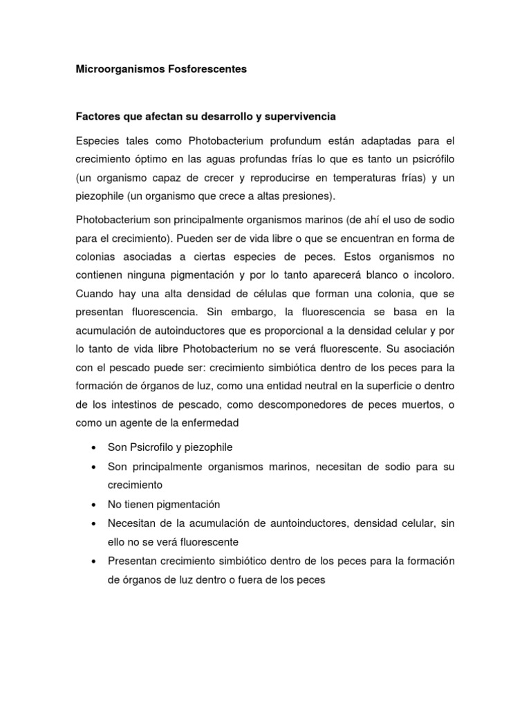 Microorganismos Fosforescentes Marinos | PDF | Las bacterias | Pescado